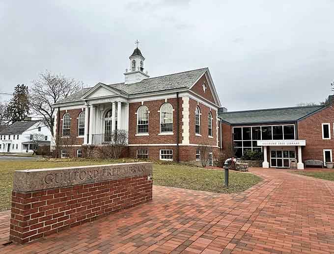The Guilford Free Library stands as proof that some buildings just know how to make an entrance.