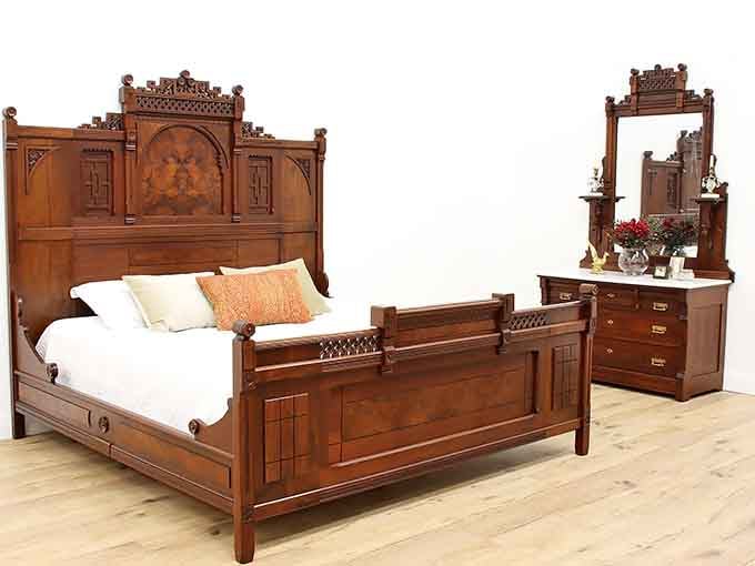 This carved Victorian bedroom set whispers stories of generations past, and it's absolutely breathtaking.