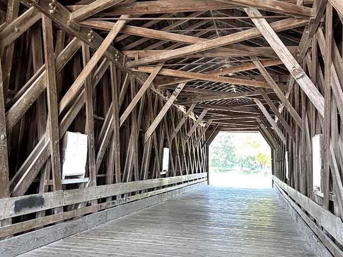 Inside, those wooden beams create shadows and light patterns that would make any photographer's heart skip a beat.