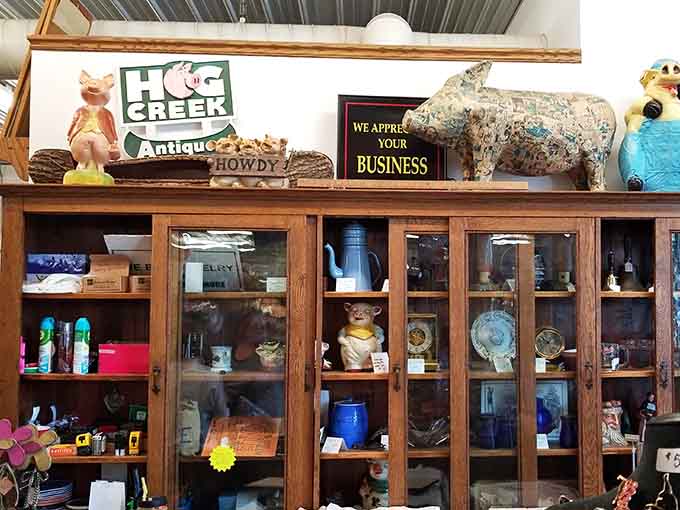 The friendly "Howdy" sign sets the tone perfectly, while quirky collectibles remind you why browsing beats scrolling any day.