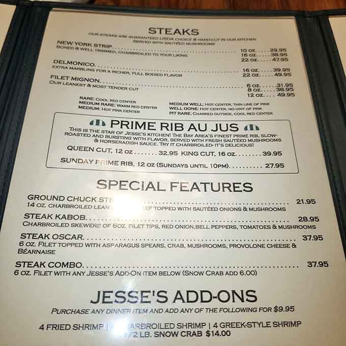 This menu doesn't mess around: straightforward steak options that let the quality beef do all the talking.