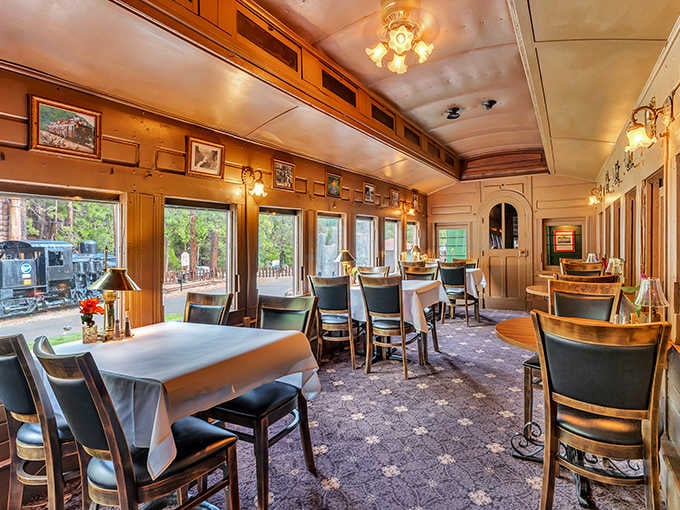 Dining in an authentic railroad car beats any themed restaurant trying to fake the golden age of travel.