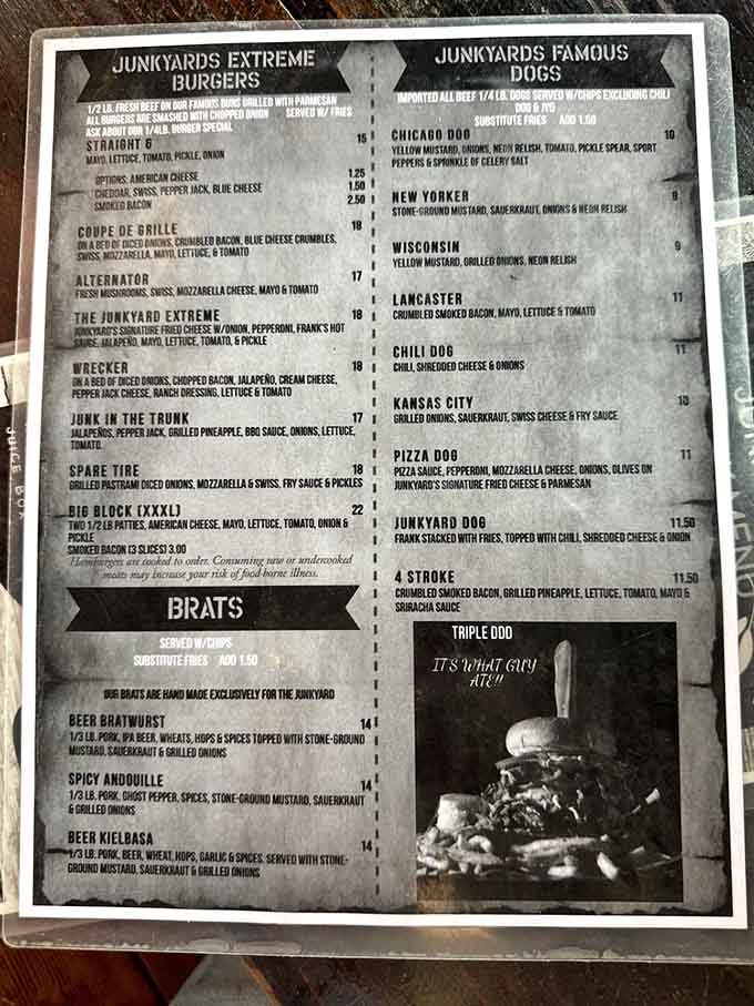 This menu reads like a mechanical engineer's fever dream, and every item delivers on its extreme promise.