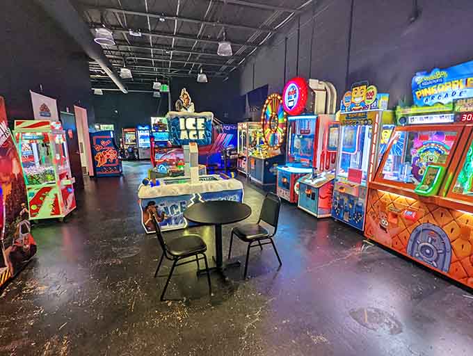 This arcade floor sparkles with possibility, where every flashing game beckons like a siren song to your inner child.