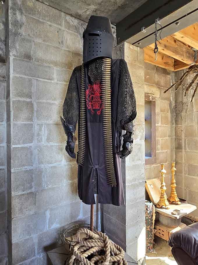 That chainmail and helmet stand ready for battle, though the only combat here involves choosing which room to explore first.