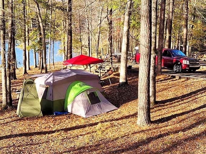 Wake up to lake views from your campsite—it's like glamping, but you actually did the work yourself.
