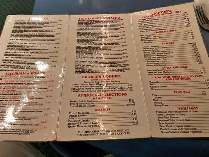 A menu this extensive proves that paradise comes with plenty of delicious options, from teriyaki to egg foo young.