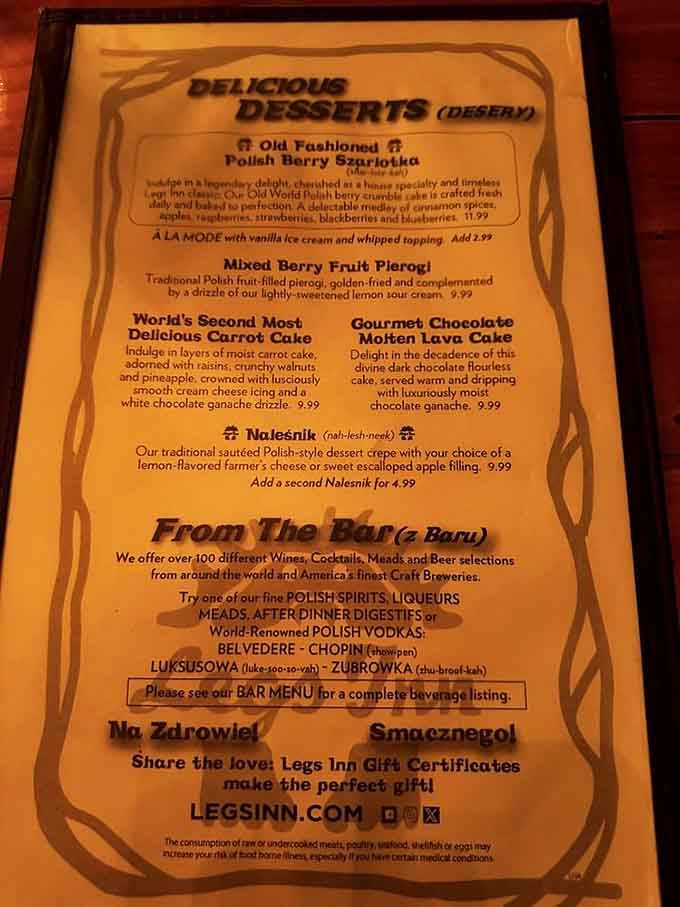 Polish desserts and spirits await on a menu that reads like your grandmother's secret recipe collection.