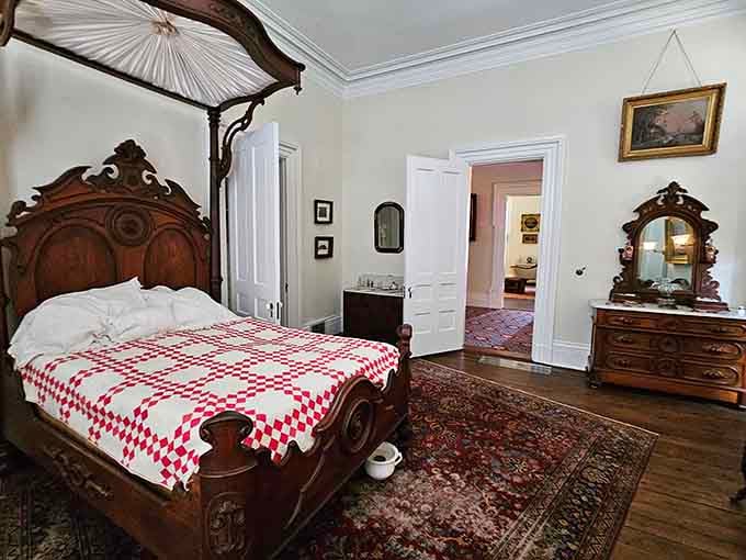 That red-and-white quilt on the carved rosewood bed proves our ancestors had better taste than most IKEA shoppers today.