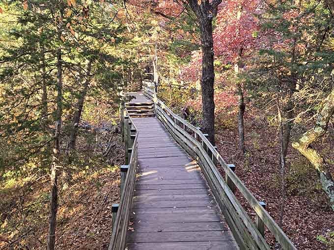 This boardwalk through autumn colors makes you feel like you're walking through a screensaver come to life.
