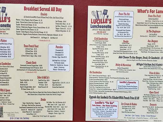 A menu that doesn't need fancy fonts or photos because the food speaks louder than any design ever could.