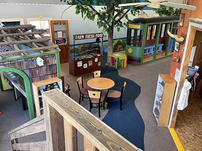 Farm stands and pretend markets create a bustling little town where kids learn commerce without realizing it.