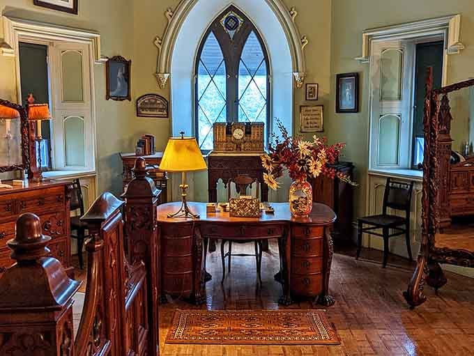 That Gothic window isn't just for show, it frames the Hudson River like a living painting every single day.