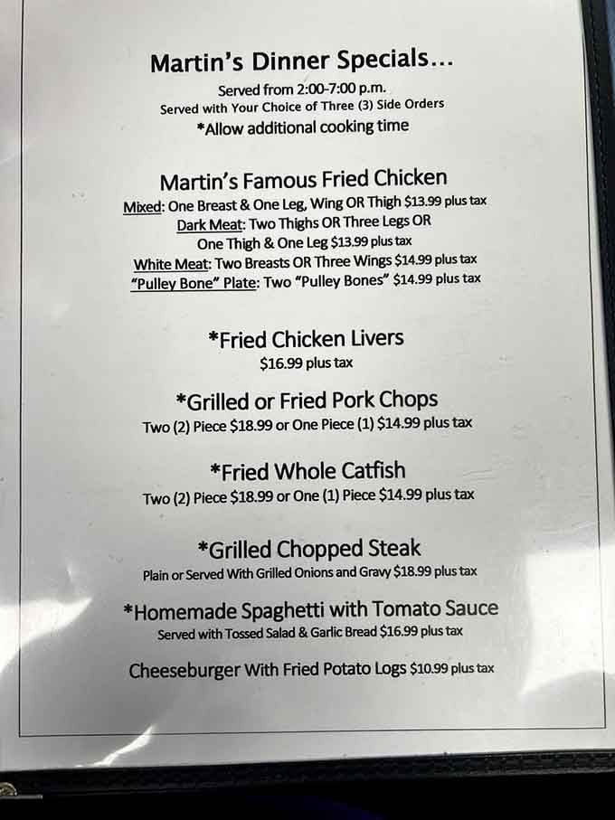 The dinner specials menu reads like a love letter to traditional Southern cooking done absolutely right.