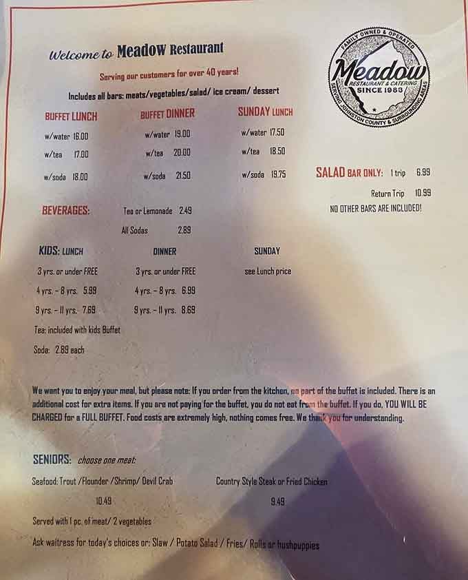 This menu tells you everything you need to know: all-you-can-eat includes dessert, ice cream, and salvation.