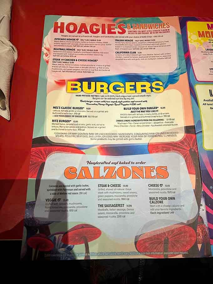 The menu is as colorful as the walls, which is saying something when the walls look like this.