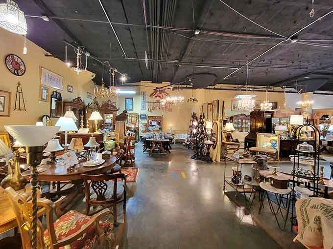 When your ceiling looks this good, who needs to stare at their phone? Pure vintage eye candy overhead.