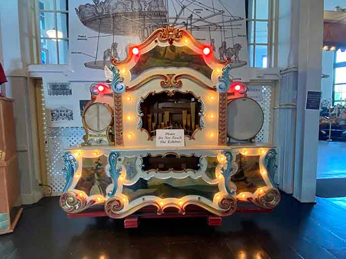 This ornate band organ once filled entire fairgrounds with music, no electricity required, just pure mechanical genius.