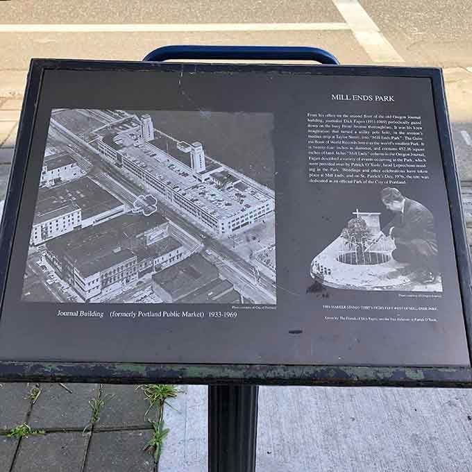 History meets whimsy on this informational plaque, telling tales of leprechauns and journalists with vivid imaginations.