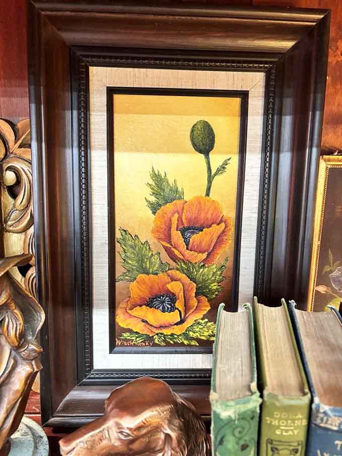 This poppy painting brings more warmth to a room than any thermostat ever could, frame included.