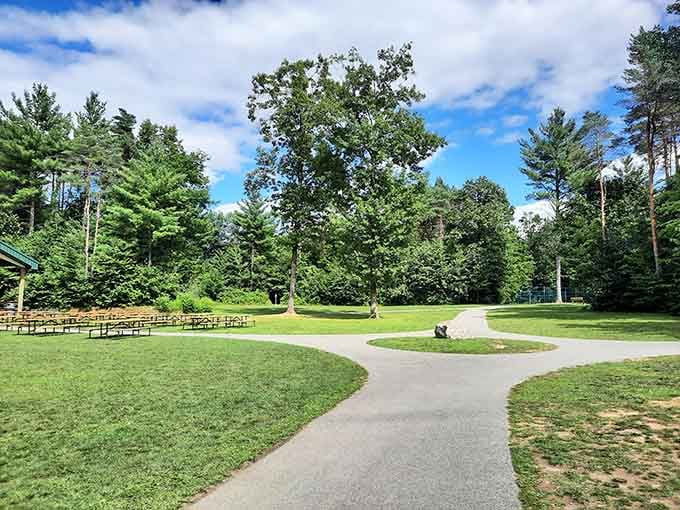 Peaceful campground paths wind through nature like they're auditioning for a postcard about serenity.
