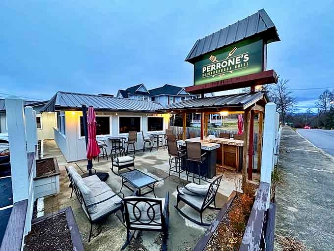 Perrone's outdoor seating proves that good food tastes even better when you're surrounded by mountain air.