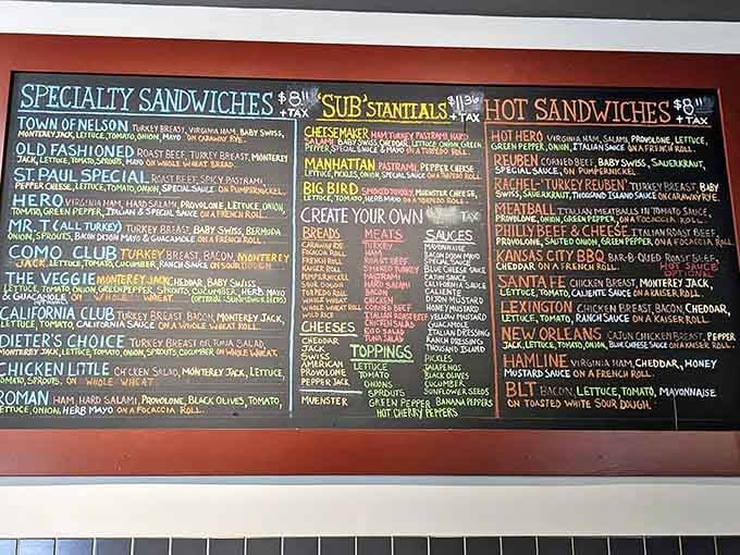 That menu board reads like a greatest hits album of sandwich possibilities, each one a potential favorite.
