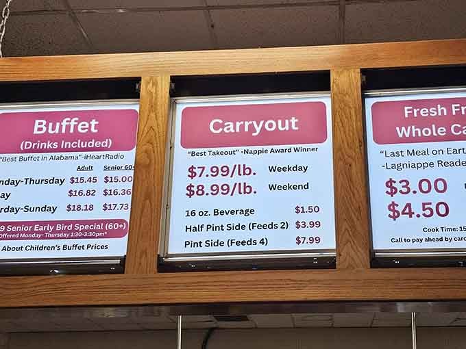 Drinks included with your buffet means unlimited sweet tea refills, which is basically the Alabama version of an open bar.
