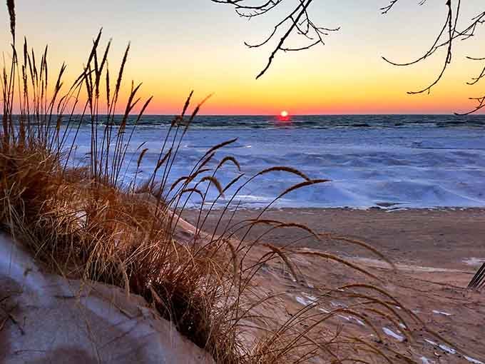 Lake Michigan sunsets like this are why people endure Michigan winters without completely losing their minds.