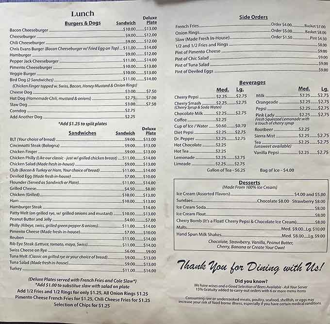 This menu speaks the universal language of comfort: burgers, dogs, shakes, and nothing requiring a culinary degree.
