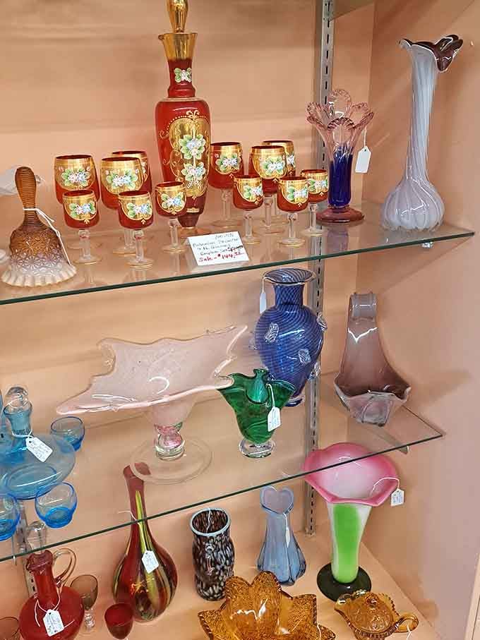 Vintage glassware that catches light like edible jewels, minus the dental bills from actually eating jewels.