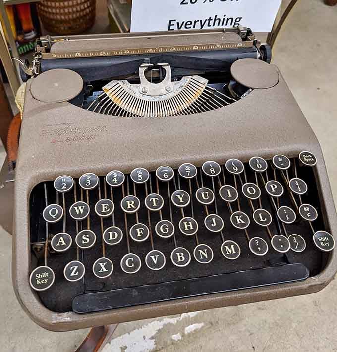 This Corona typewriter has stories to tell, back when writing required actual muscle and spelling mistakes were permanent.