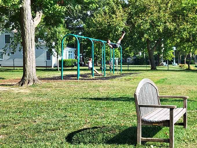 Community parks don't need fancy equipment when you've got shade trees older than your grandparents and genuine peace.