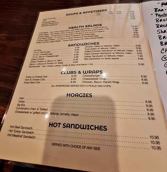 A menu you can actually read without squinting, featuring hoagies, clubs, and something mysteriously called a Zip Boy.