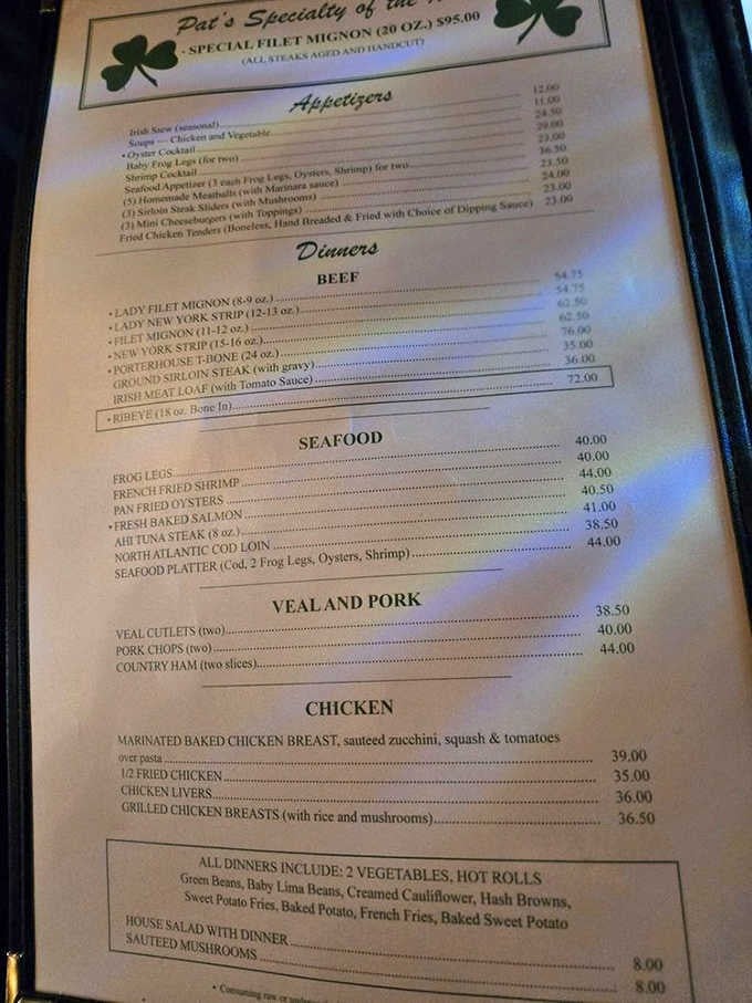 This menu reads like a love letter to carnivores, with hand-trimmed steaks that'll make you reconsider everything.