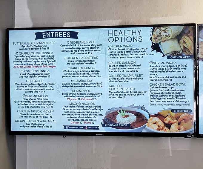 This menu board is basically a roadmap to happiness, featuring everything from butterflied shrimp to kickin' chicken wings.