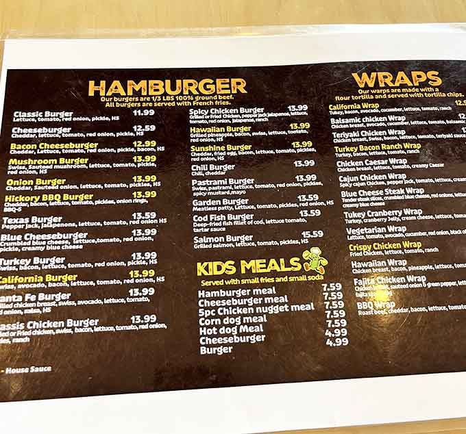 This menu board is your roadmap to burger bliss, with enough variety to keep you coming back weekly.