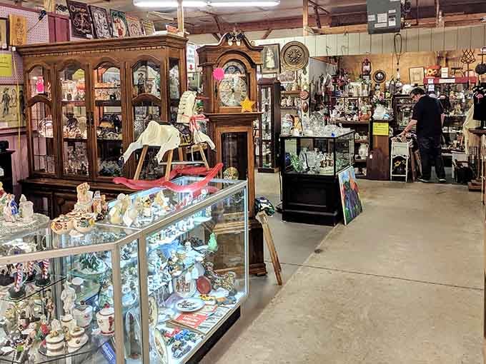 Grandfather clocks and rocking horses stand guard over glass cases bursting with memories you forgot you had.