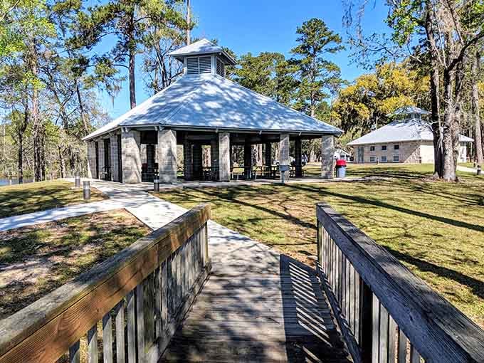Pat Thomas Park's pavilion sits ready for gatherings that don't require event planners or corporate sponsors to happen.