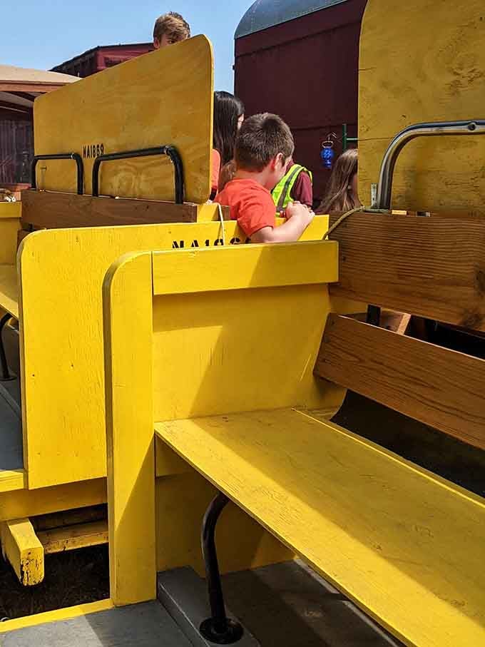These cheerful yellow seats offer front-row views to an adventure that beats any screen time.
