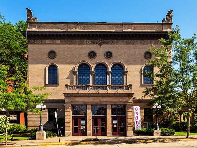 The Sheldon Theatre's stunning exterior hints at the artistic treasures waiting inside this architectural masterpiece.