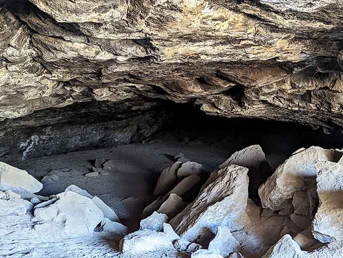 Fascinating formations transform these lava tubes into something resembling a scene from Doctor Zhivago's frozen palace.