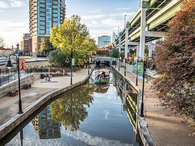 When the water turns mirror-smooth, the canal becomes twice as beautiful, reflecting Richmond's perfect blend of old and new.