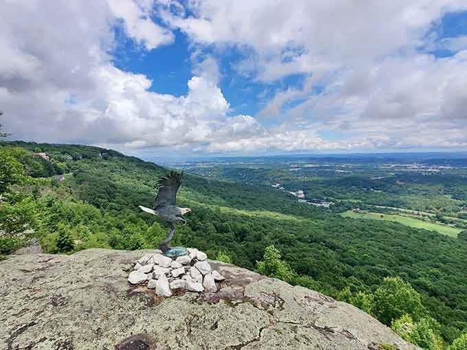 The soaring eagle sculpture watches over the valley like a guardian with the best office view imaginable.