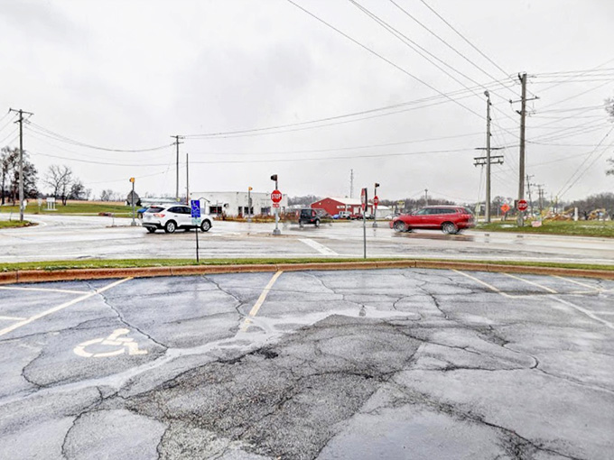Those legendary Illinois potholes greet you before paradise does, a humble reminder that beauty requires a little patience.
