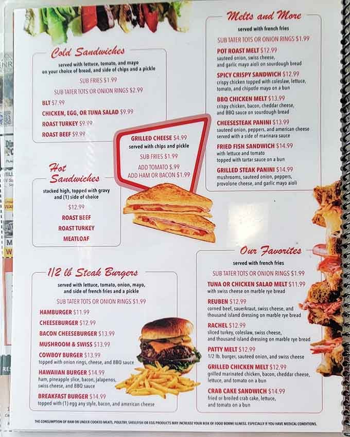 This menu doesn't mess around&mdash;when they say grilled cheese, they mean business, not some fancy artisanal nonsense.