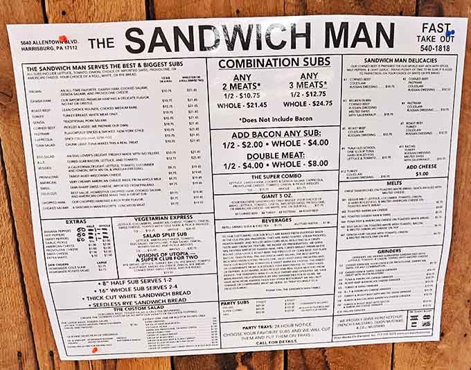This menu isn't just a list of options; it's a roadmap to sandwich enlightenment and happiness.