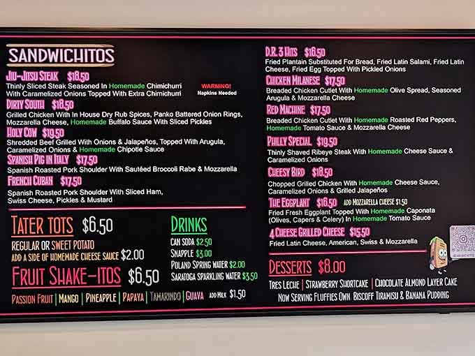 The menu board reads like poetry for sandwich lovers, each item more tempting than the last option.