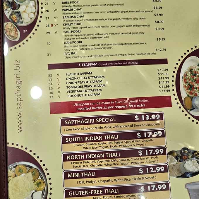 The thali options alone could make a grown person weep with joy at the sheer variety of choices.