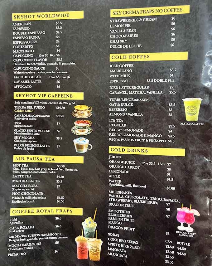 This menu offers more variety than most international terminals, and you won't need to remove your shoes.